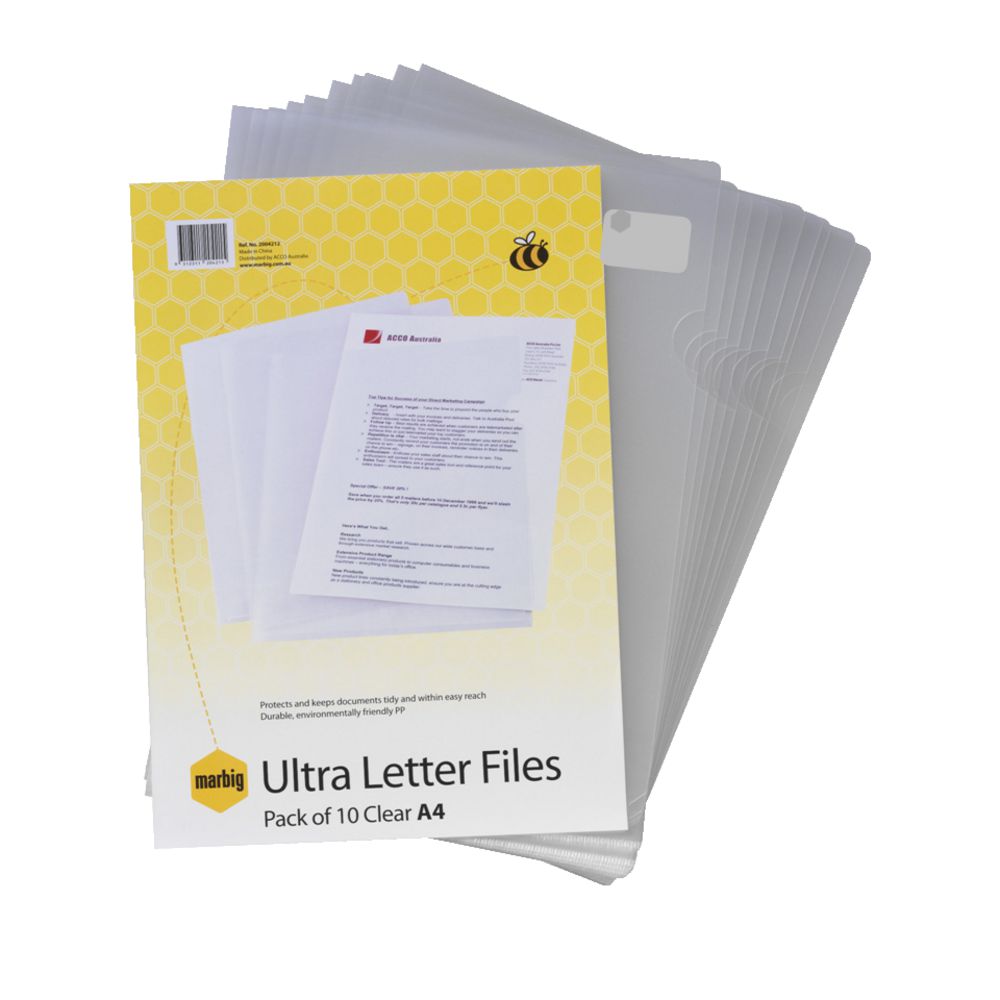 Marbig Letter Files Ultra Clear A4 Pack 10 180 Micron | Independent ...