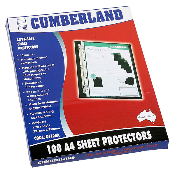 CUMBERLAND SHEET PROTECTORS 40MIC A4 CLEAR PK100 OF120A | Independent ...