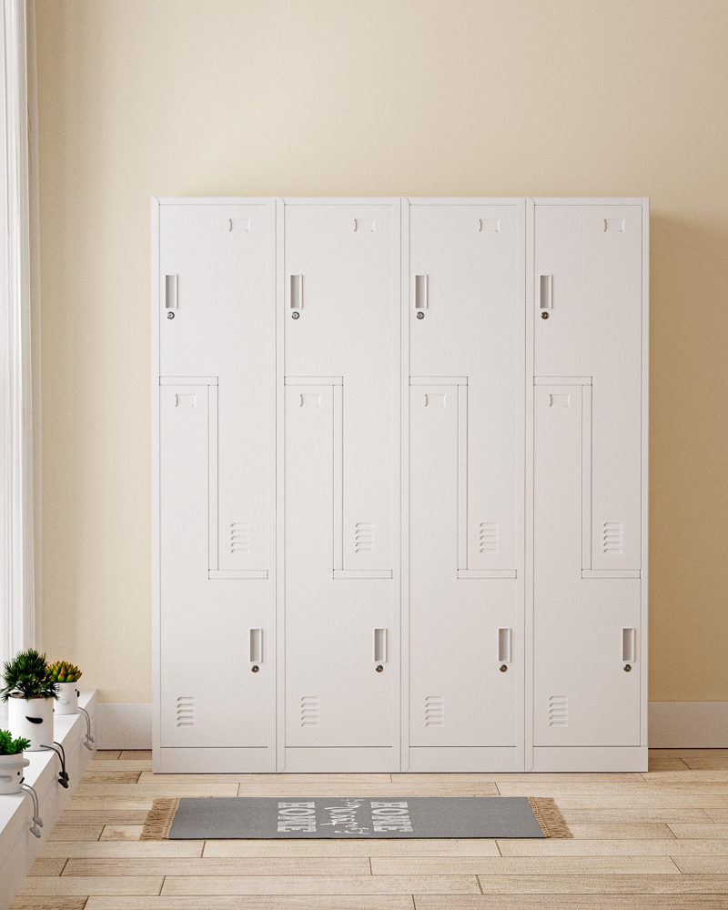 METAL STEP LOCKER – 8 DOOR (BANK OF 4) WITH CAM LOCK, LIGHT GREY ...