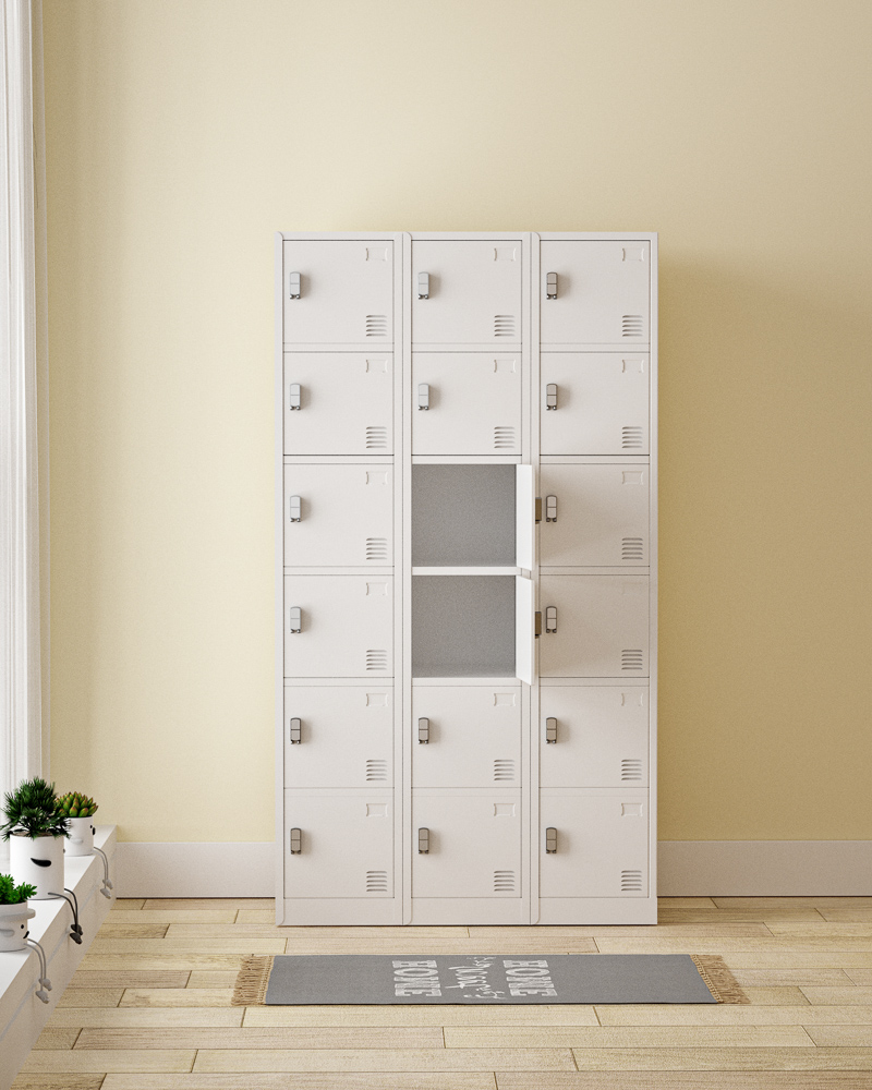 18 DOOR METAL STORAGE LOCKER – PADLOCK READY, LIGHT GREY GOPHD-LK318PS ...