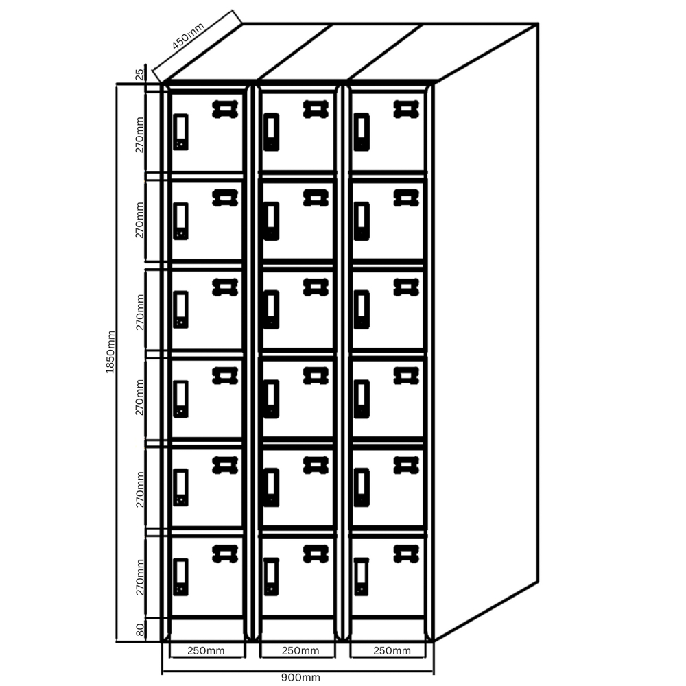 18 DOOR METAL STORAGE LOCKER – PADLOCK READY, LIGHT GREY GOPHD-LK318PS ...